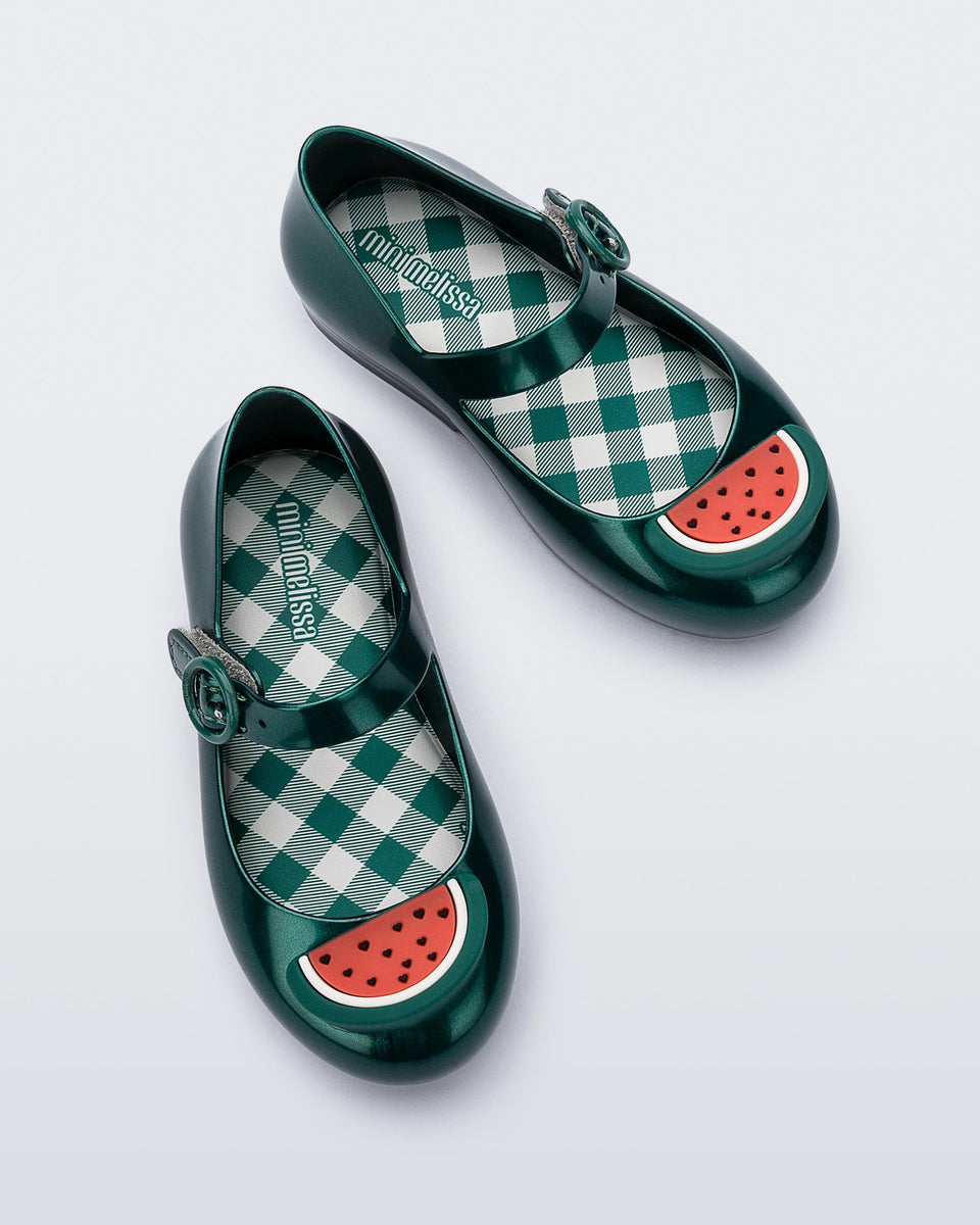 Sweet Love Picnic Flat in Metallic Green for Babies & Mini Melissa Shoes US
