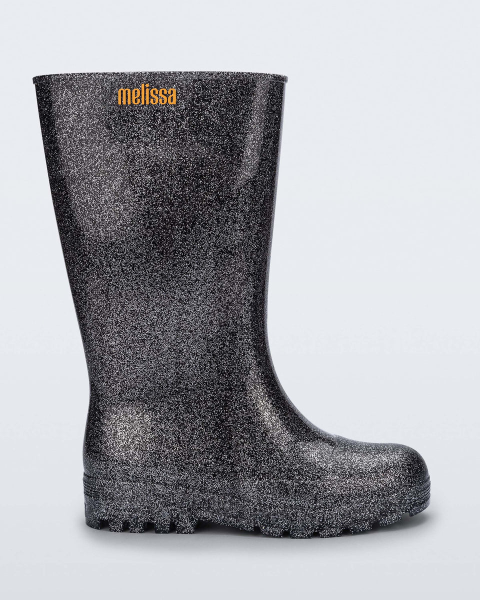 Welly Boot in Black/Glitter Silver & Melissa Shoes US